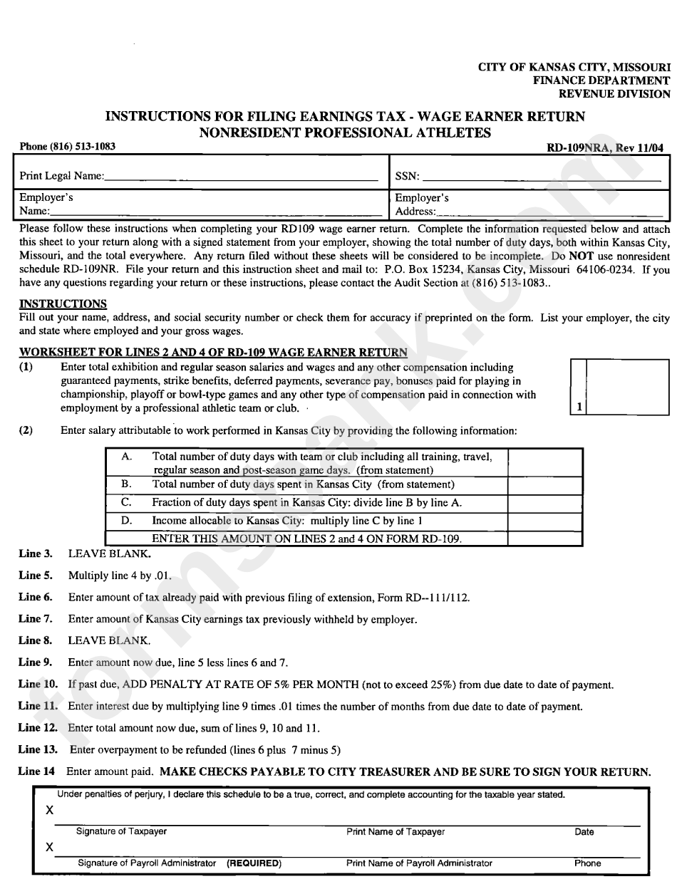 Instructions For Form Rd-109nra - 2004 printable pdf download