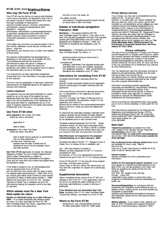 Instructions For Form Et-85 printable pdf download