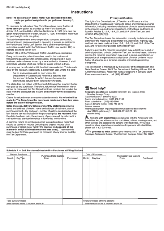 Instructions For Form Ft-1011 printable pdf download