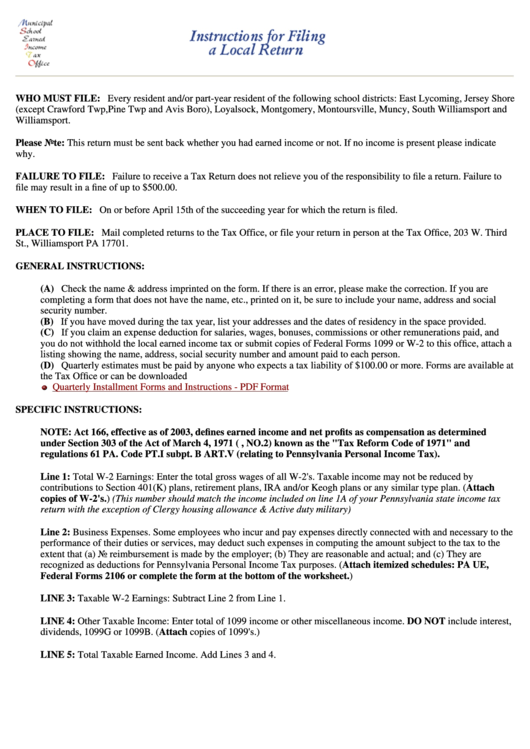 Earned Income Tax Worksheet Form 2009 printable pdf download