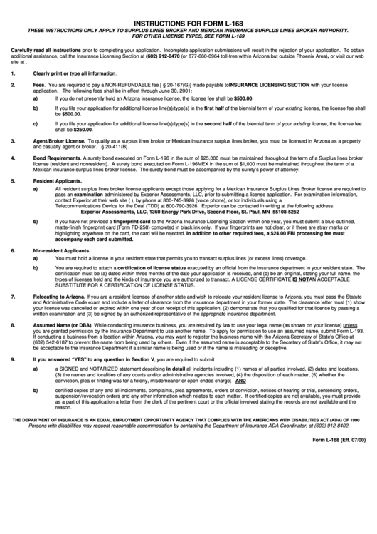 Instructions For Form L-168 printable pdf download