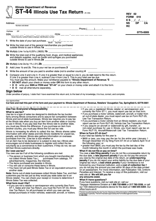 Form St-44 - Illinois Use Tax Return - 2005 printable pdf download