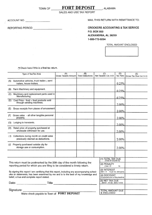Sales And Use Tax Report Form printable pdf download