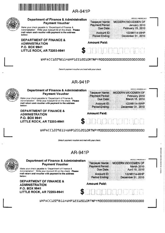 Form Ar-941p - Payment Voucher 2010 printable pdf download