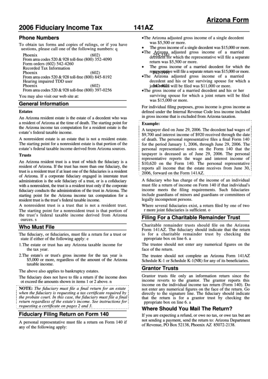 Form 141az - 2006 Fiduciary Income Tax printable pdf download