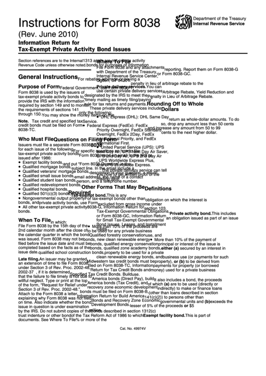 Instructions For Form 8038 - Information Return For Tax-Exempt Private ...