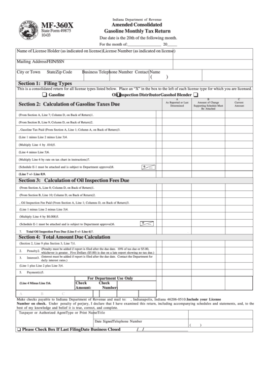 Form Mf-360x - Amended Consolidated Gasoline Monthly Tax Return - 2003 ...