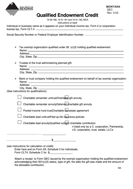 Form Qec - Qualified Endowment Credit printable pdf download