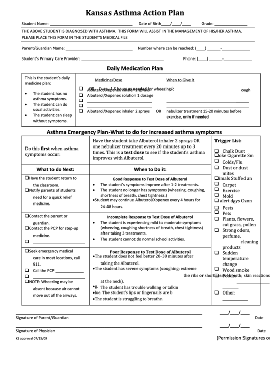 Asthma Action Plan Form Printable Pdf Download