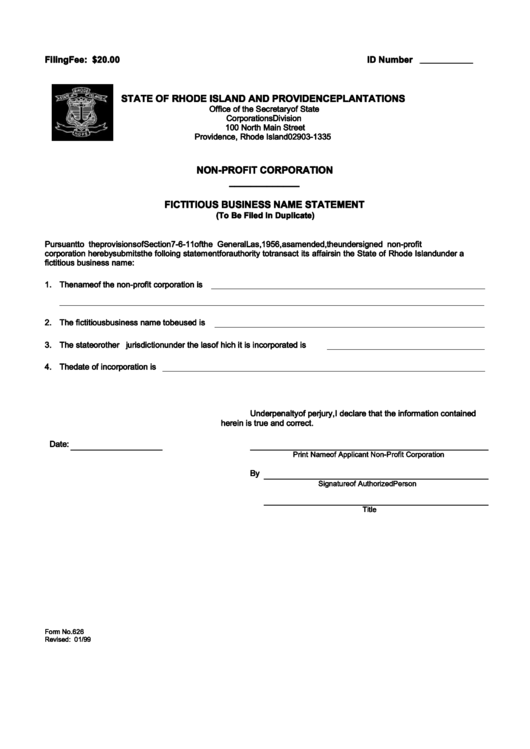 Form 626 - Fictitious Business Name Statement - Non-Profit Corporation ...