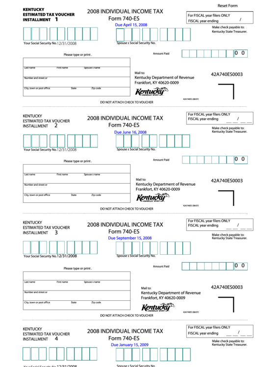 Fillable Form 740-Es - Estimated Tax Voucher Installment - 2008 ...