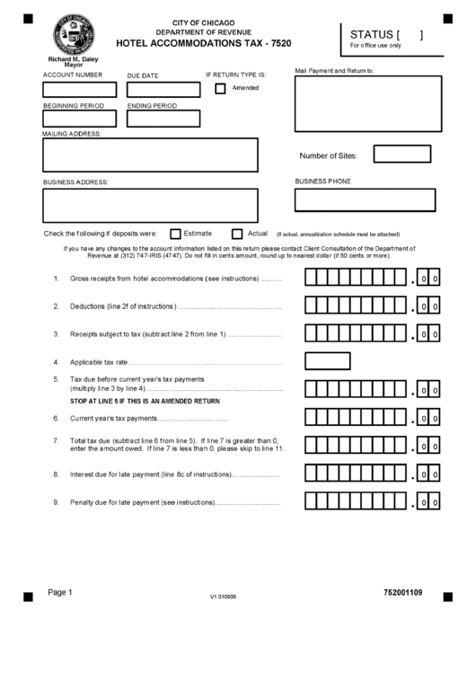 Hotel Accommodations Tax - 7520 - City Of Chicago printable pdf download
