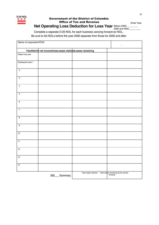 Top District Of Columbia Form D-20 Nol Templates free to download in ...