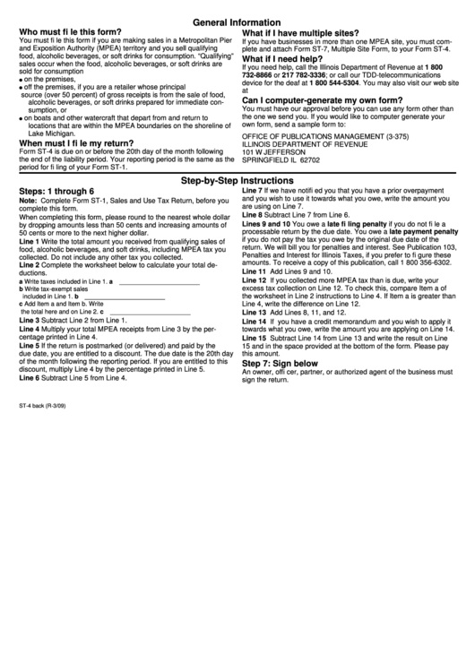 Form St-4 - Mpea Food And Beverage Tax Return printable pdf download