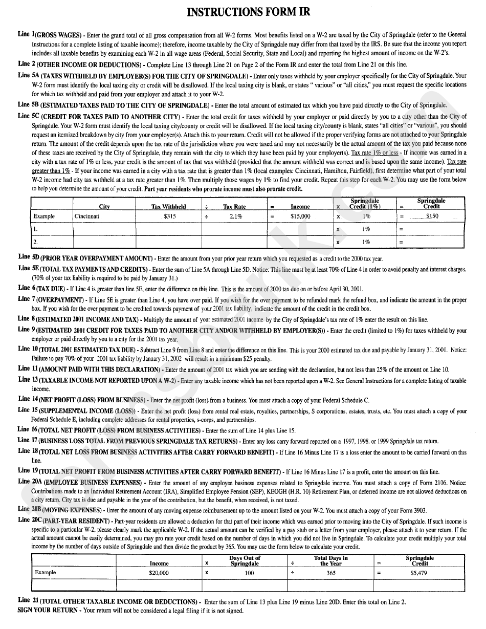 Instructions Form Ir printable pdf download