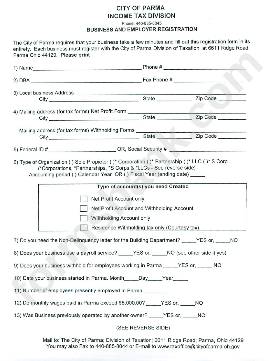 Business And Employer Registration Form - Income Tax Division printable ...