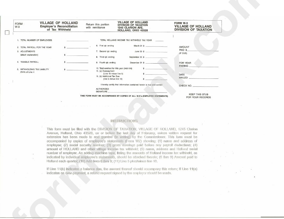 Form W-3 - Employer'S Reconciliation Of Tax Withheld printable pdf download