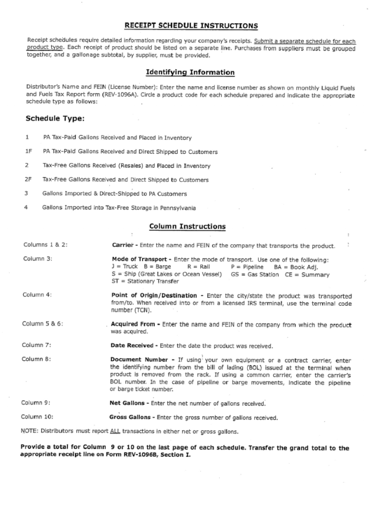 Receipt Schedule Instructions printable pdf download