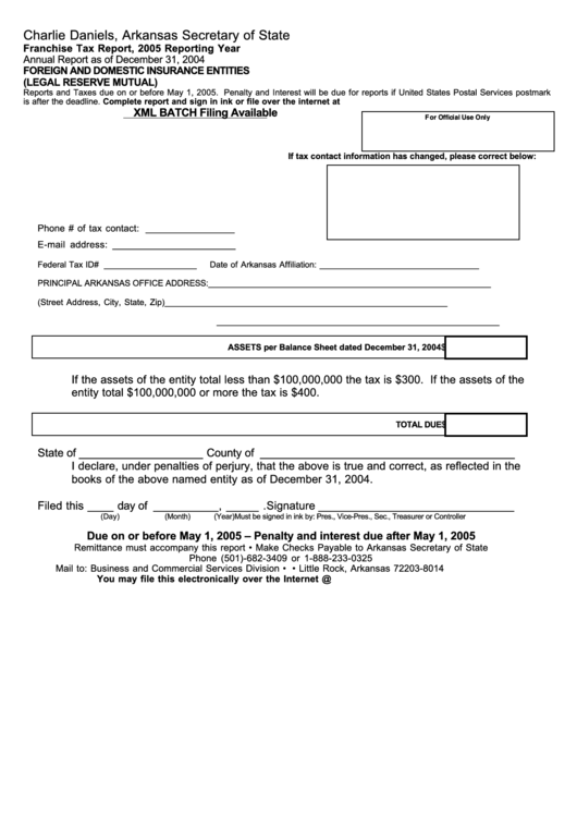 Franchise Tax Report Form - Foreign And Domestic Insurance Entities ...