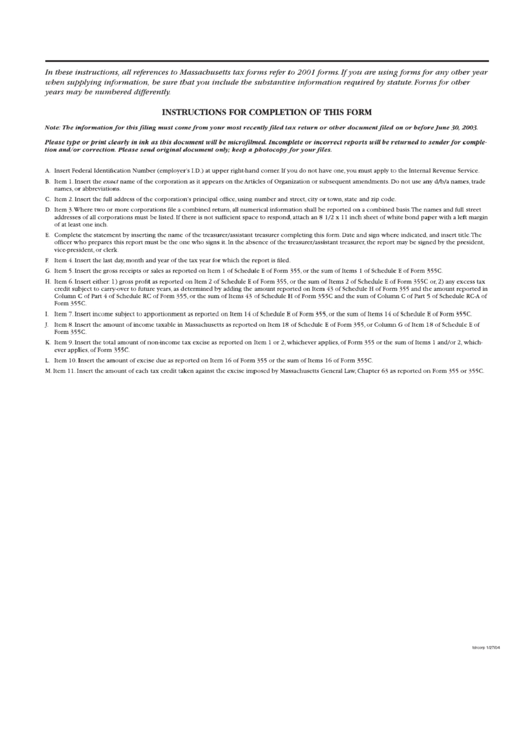 Instructions For Completion Of Form 355 - 2001 printable pdf download