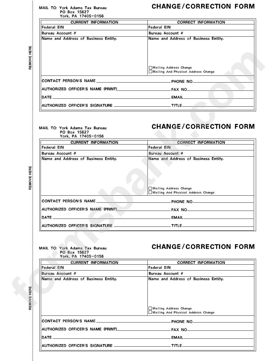 Change/correction Form printable pdf download