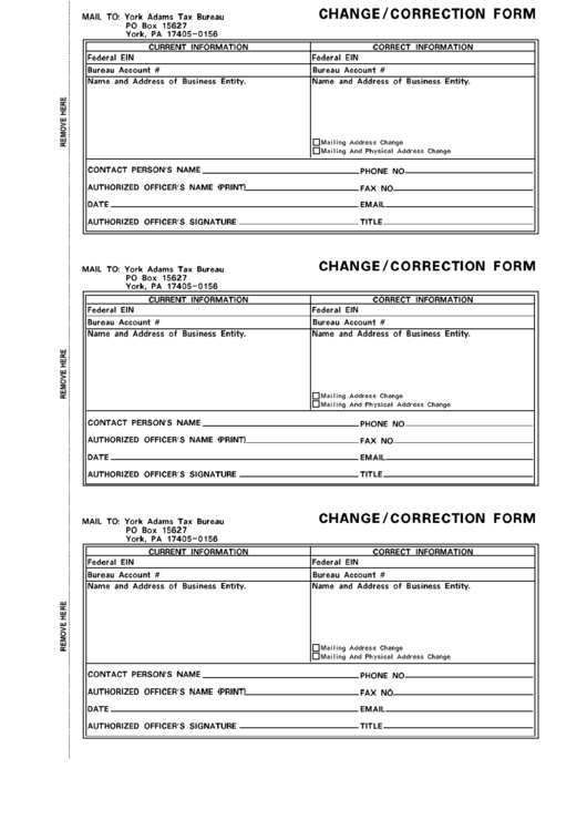 Change/correction Form printable pdf download