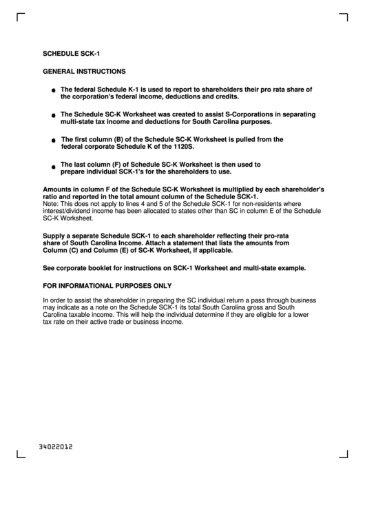 General Instructions For Schedule Sck-1 printable pdf download