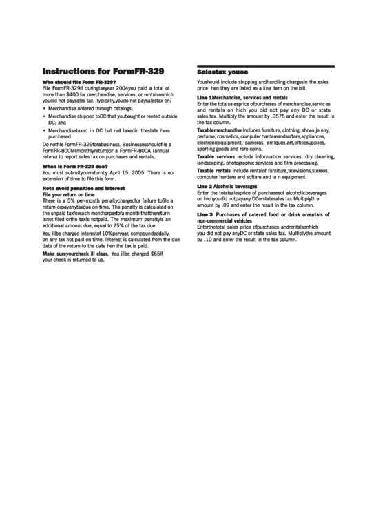 Instructions For Form Fr-329 - 2004 printable pdf download