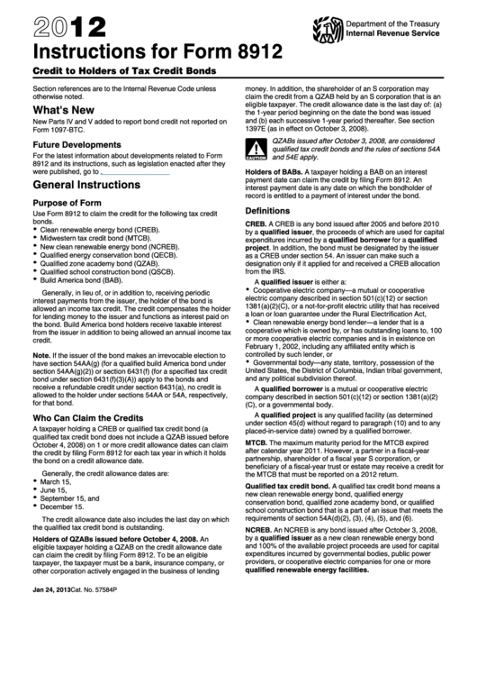 Instructions For Form 8912 - Credit To Holders Of Tax Credit Bonds ...