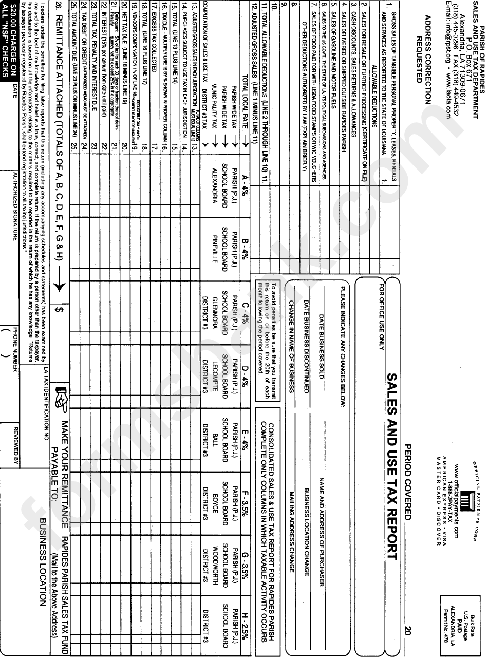 Sales And Use Tax Report Form printable pdf download