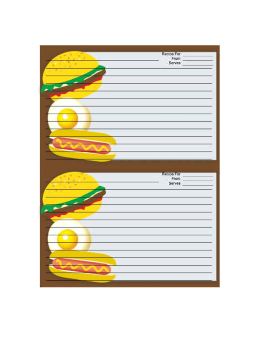 Hamburger Hotdog Brown Recipe Card 4x6 printable pdf download