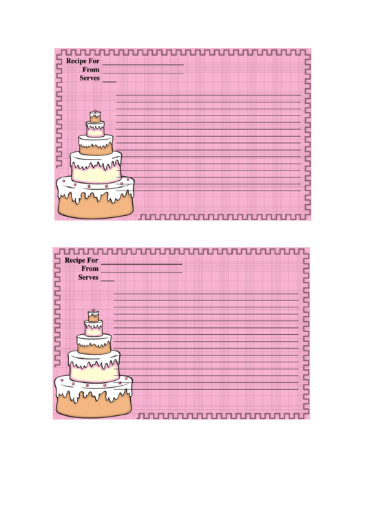 Cake 4x6 Lined Recipe Card Template printable pdf download