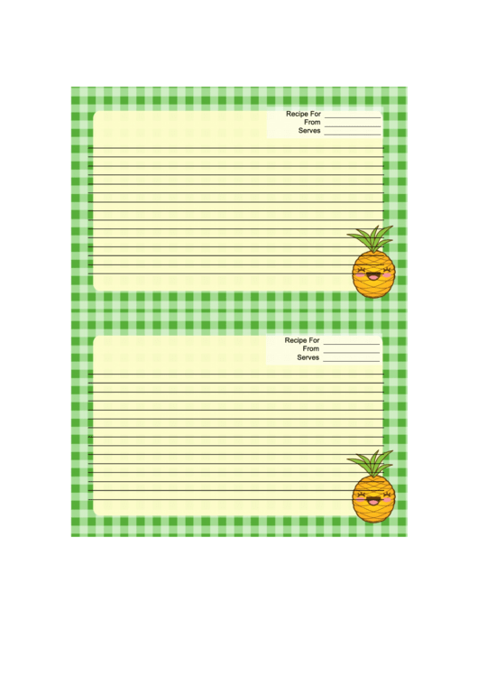 Kawaii Pineapple Recipe Card 4x6 printable pdf download