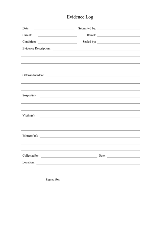  Scene Evidence Log Printable Pdf Download