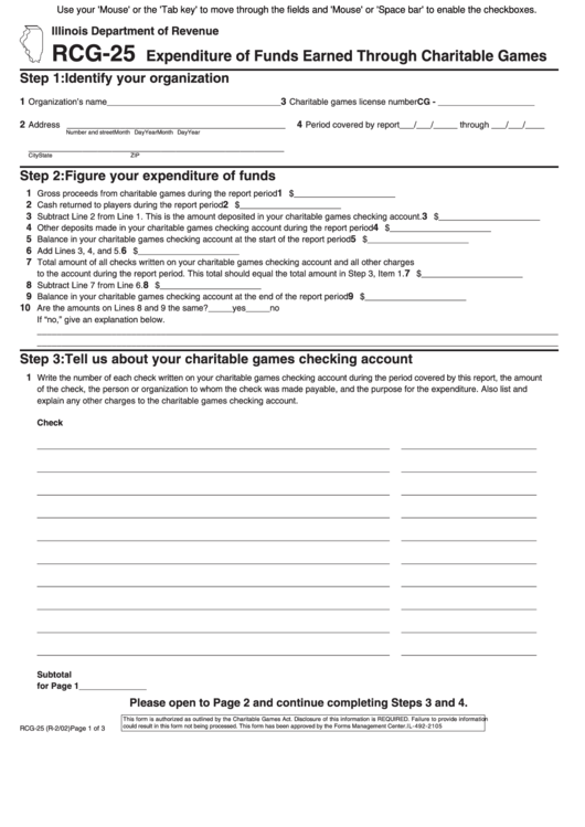 Fillable Form Rcg-25 - Expenditure Of Funds Earned Through Charitable ...