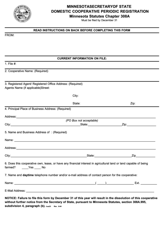 Domestic Cooperative Periodic Registration - Minnesota Secretary Of ...