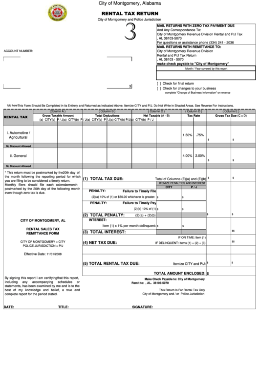 Form 3 - Rental Tax Return - 2008 printable pdf download