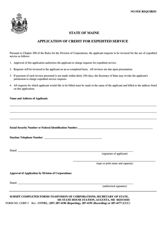 Form Corp-3 - Application Of Credit For Expedited Service - State Of ...