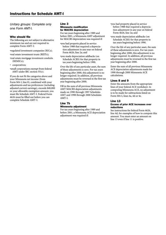 Instructions For Schedule Amt-I printable pdf download