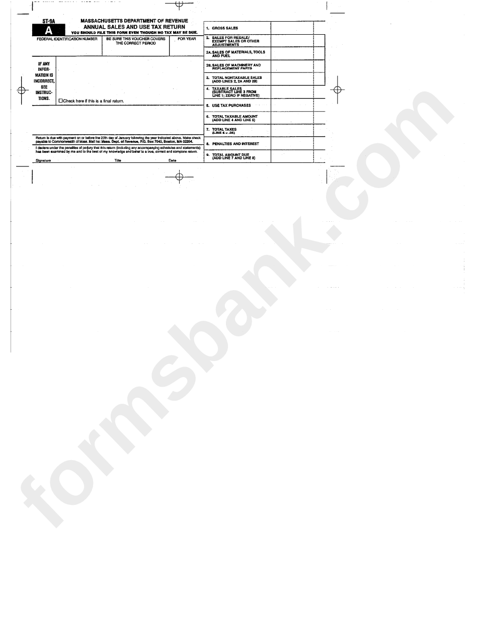 Form St-9a - Annual Sales And Use Tax Return printable pdf download