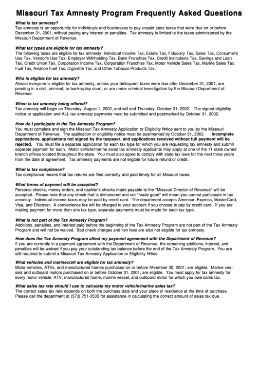 Missouri Tax Amnesty Application Instructions printable pdf download