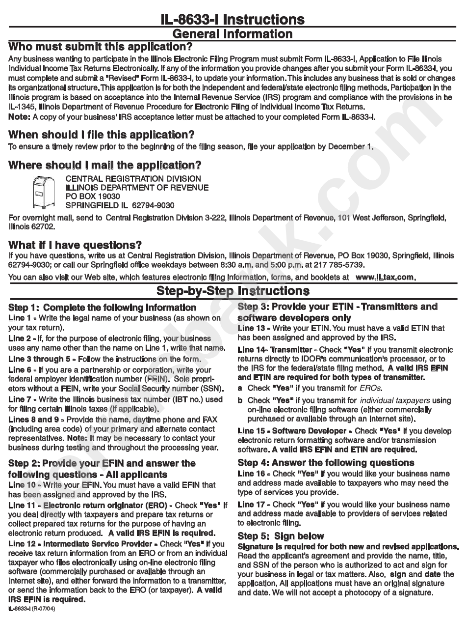 Il-8633-I Instructions - Illinois Department Of Revenue printable pdf ...