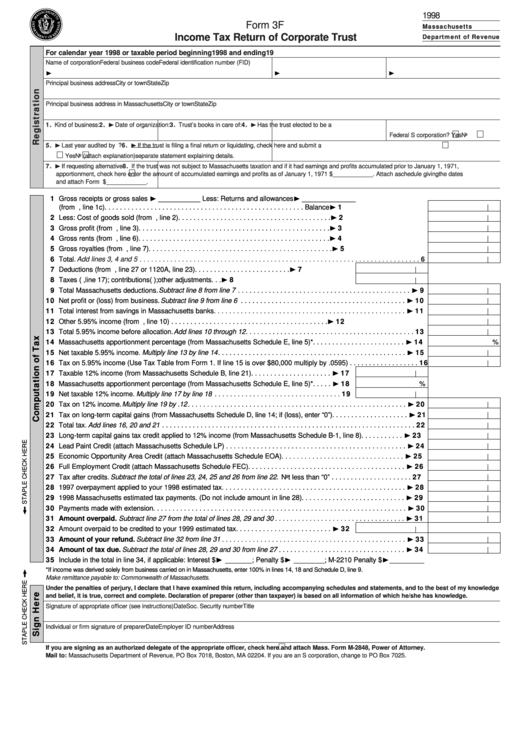 Fillable Form 3f - Income Tax Return Of Corporate Trust - 1998 ...