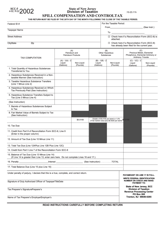 Fillable Form Scc-5 - Spill Compensation And Control Tax - 2002 ...