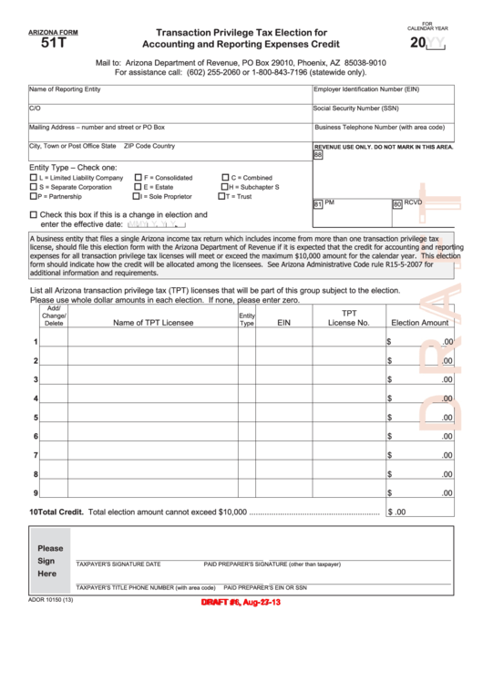 Form 51t Transaction Privilege Tax Election For Accounting And