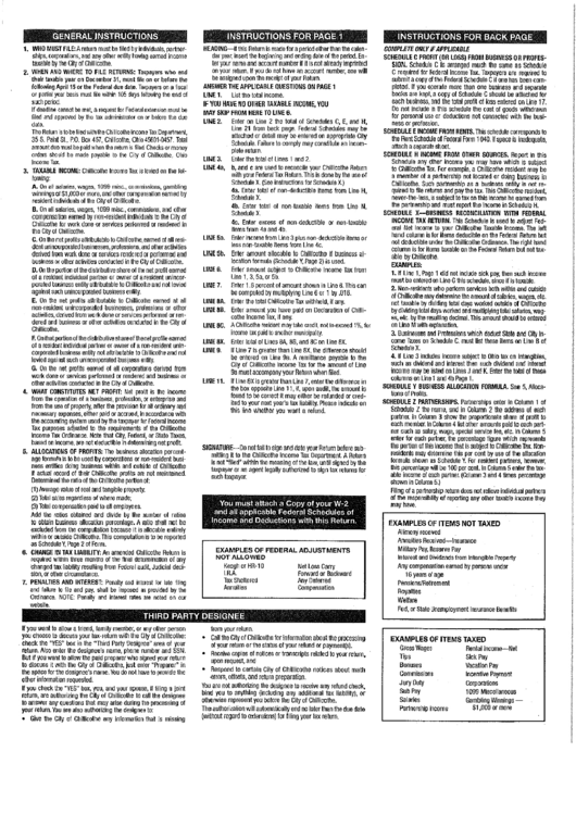 Tax Instructions - Chillicothe - Ohio printable pdf download