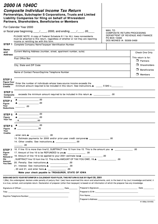 Form Ia 1040c - Composite Individual Income Tax Return - 2000 printable ...