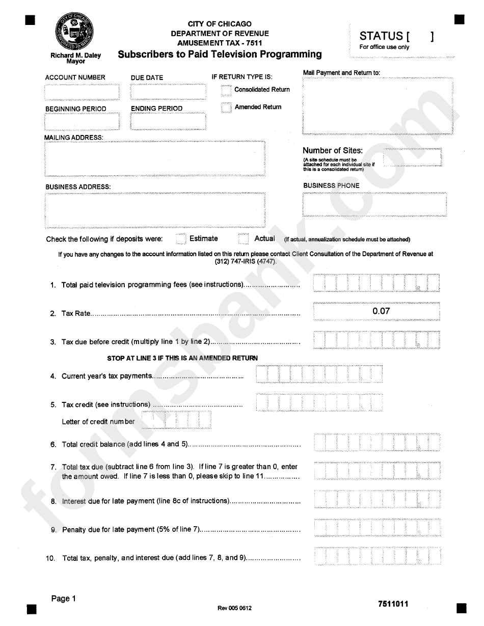 Form 7511 - Subscribers To Paid Television Programming - City Of ...