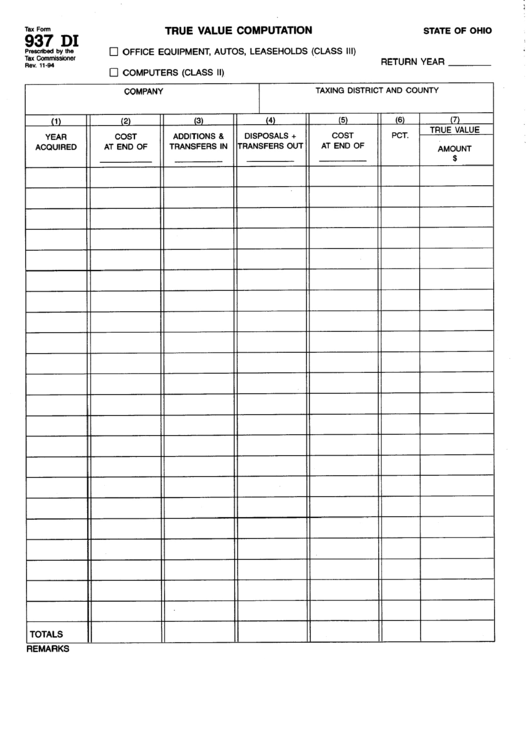 Fillable Form 937 Di - True Value Computation printable pdf download