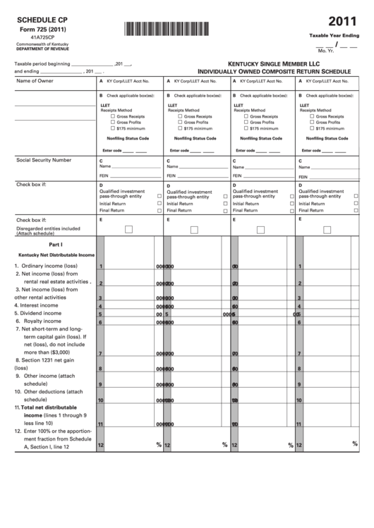 Form 725 - Schedule Cp - Kentucky Single Member Llc Individually Owned ...
